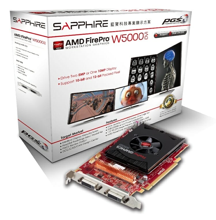 藍寶PGS AMD FirePro W5000 DVI–專業的醫療顯像、放射線醫療 支援PACS系統，雙Dual-Link DVI，提供高達2560*2048解晰度